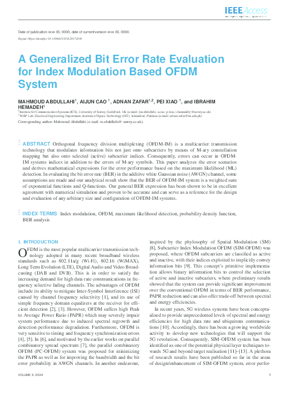 Pdf A Generalized Bit Error Rate Evaluation For Index Modulation