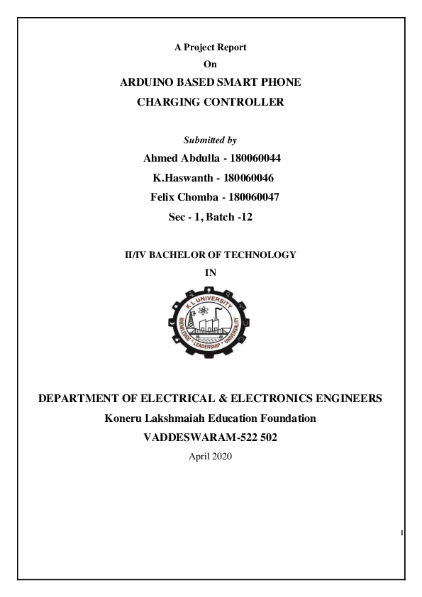 (PDF) A Project Report On ARDUINO BASED SMART PHONE CHARGING CONTROLLER