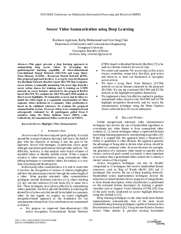 (PDF) Soccer Video Summarization using Deep Learning (PDF) Soccer Video Summarization using Deep Learning