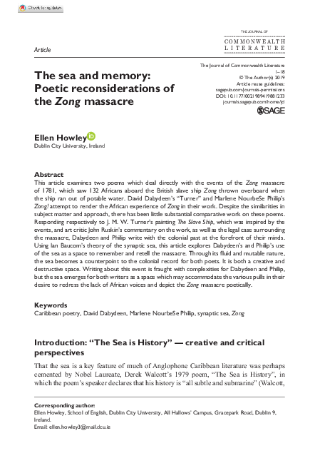 (PDF) The sea and memory: Poetic reconsiderations of the Zong massacre ...