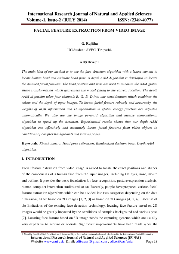 Pdf Facial Feature Extraction From Video Image
