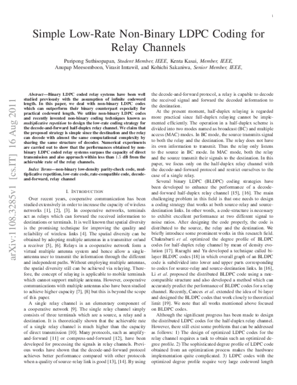 (PDF) Simple Low-Rate Non-Binary LDPC Coding for Relay Channels