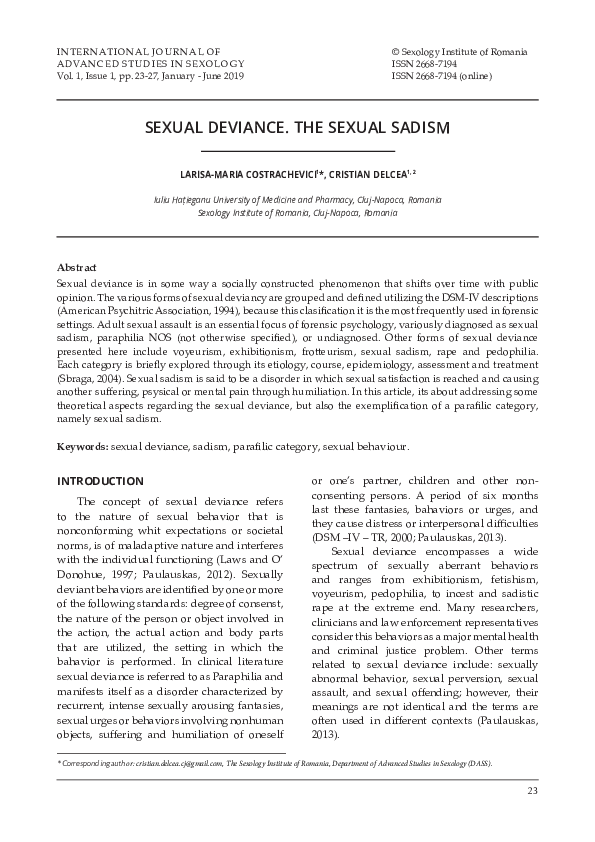 Pdf Sexual Deviance The Sexual Sadism