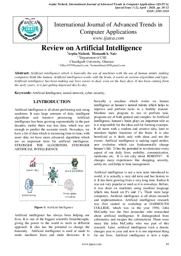 (PDF) Review on Artificial Intelligence