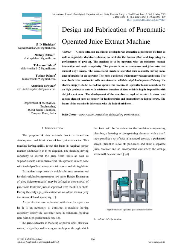 (PDF) Design and Fabrication of Pneumatic Operated Juice Extract Machine
