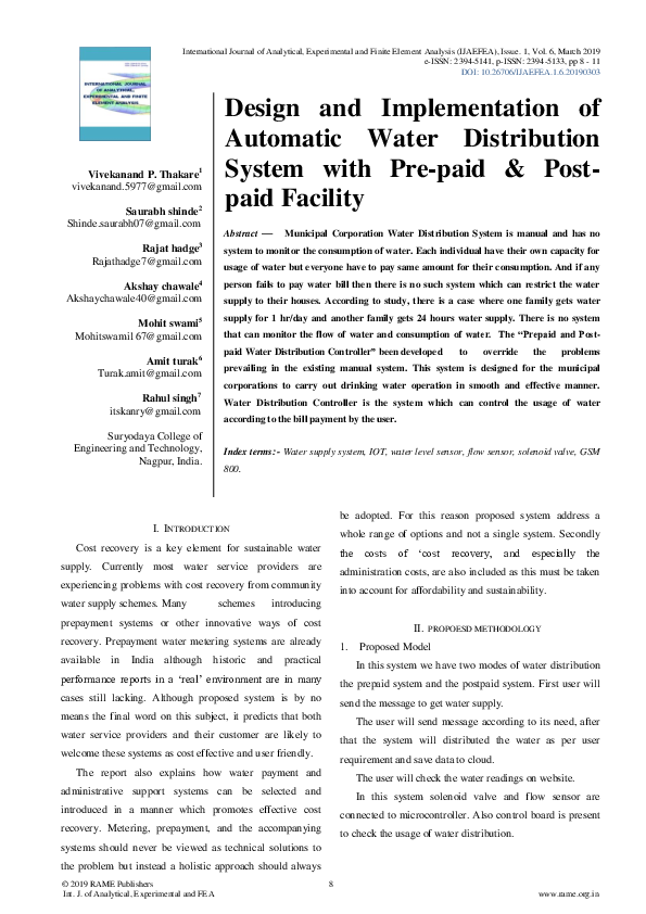 (PDF) Design and Implementation of Automatic Water Distribution System with Pre-paid & Post-paid ...