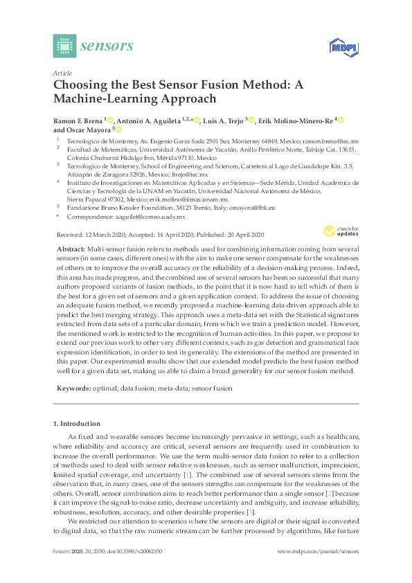(PDF) Choosing the Best Sensor Fusion Method: A Machine-Learning Approach