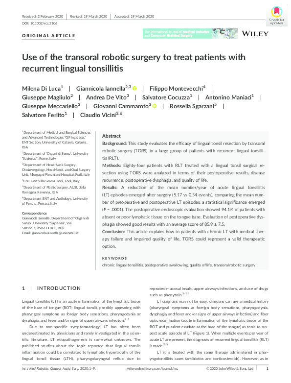 (PDF) Use of the transoral robotic surgery to treat patients with ...
