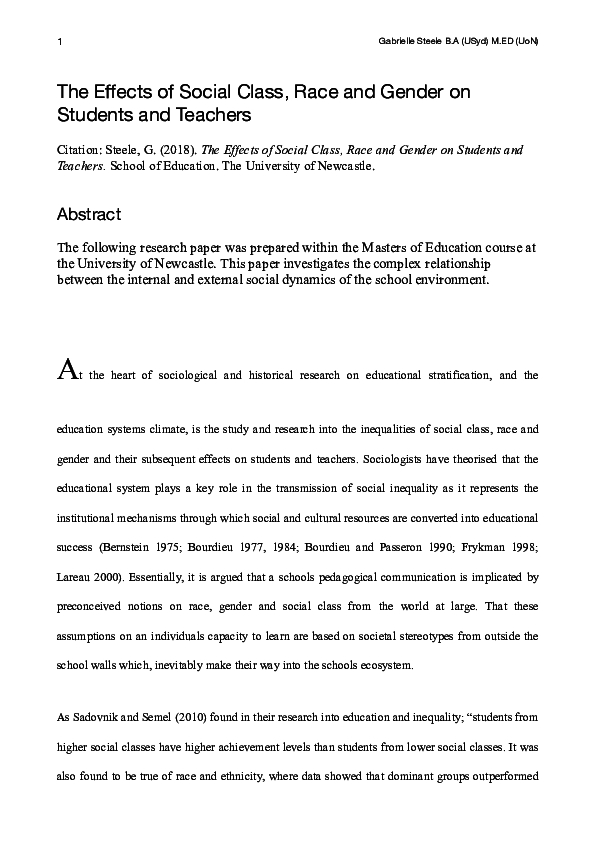 (PDF) The Effects of Social Class, Race and Gender on Students and Teachers