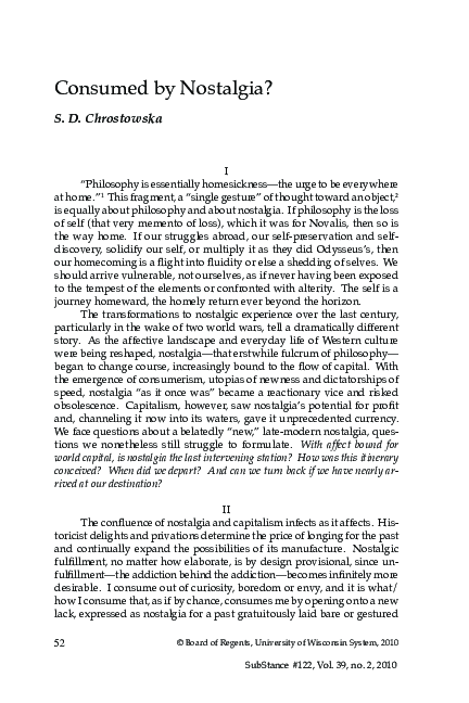 (PDF) Consumed by Nostalgia? (in SubStance, 2010)