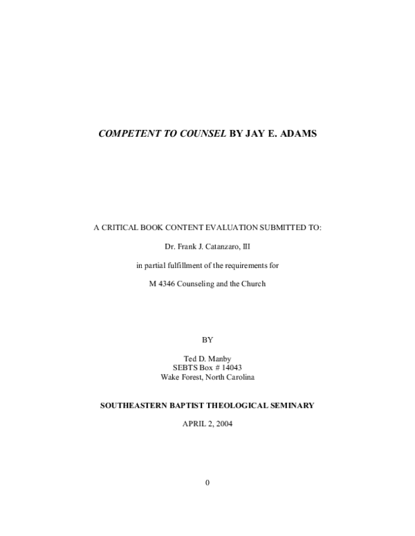 (PDF) REVIEW OF COMPETENT TO COUNSEL BY JAY ADAMS