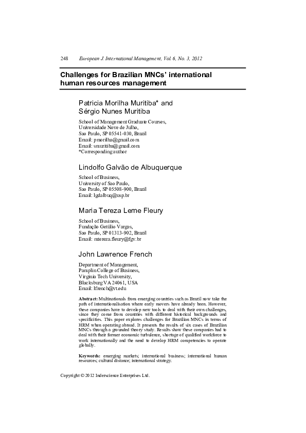 (PDF) Challenges for Brazillian MNC IHRM