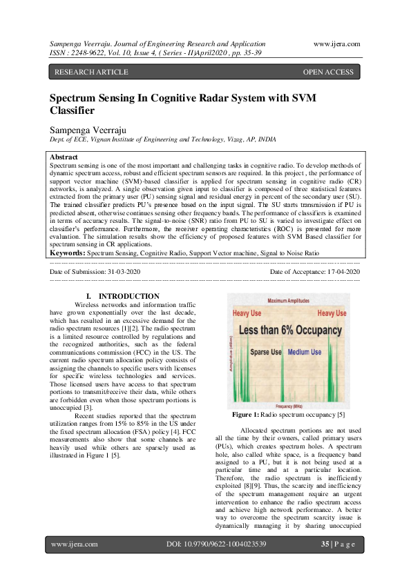 (PDF) Spectrum Sensing In Cognitive Radar System with SVM Classifier