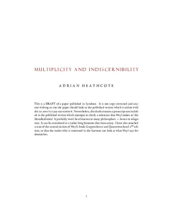 (PDF) Multiplicity and Indiscernibility
