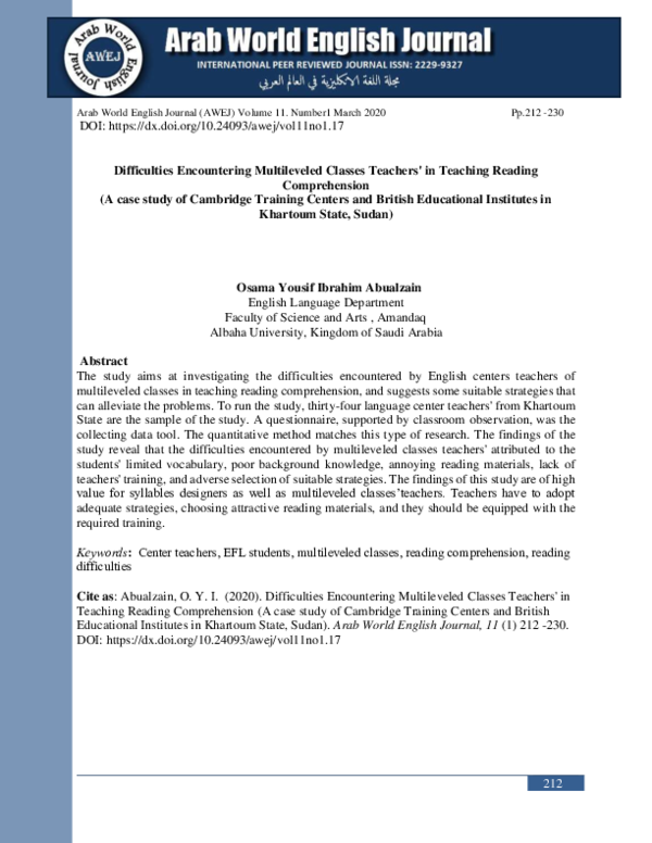 (PDF) Difficulties Encountering Multileveled Classes Teachers' in ...