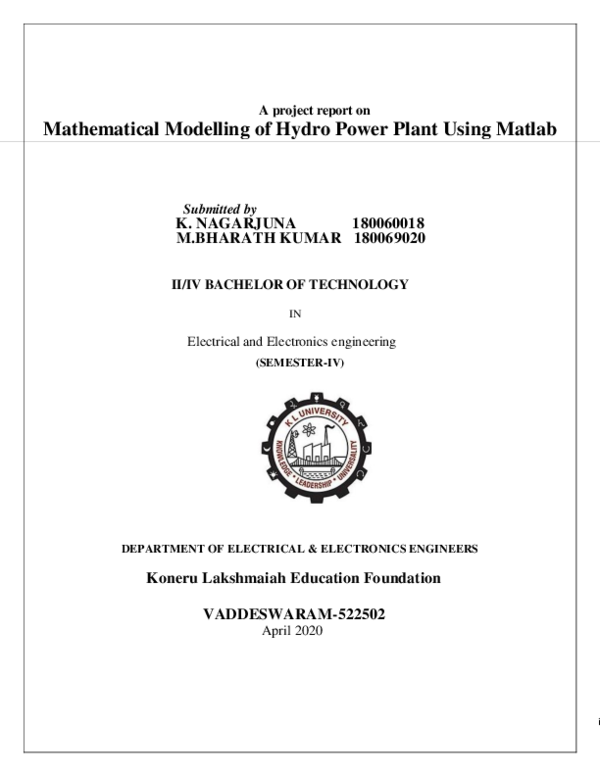 (PDF) Mathematical Modelling of Hydro Power Plant Using Matlab