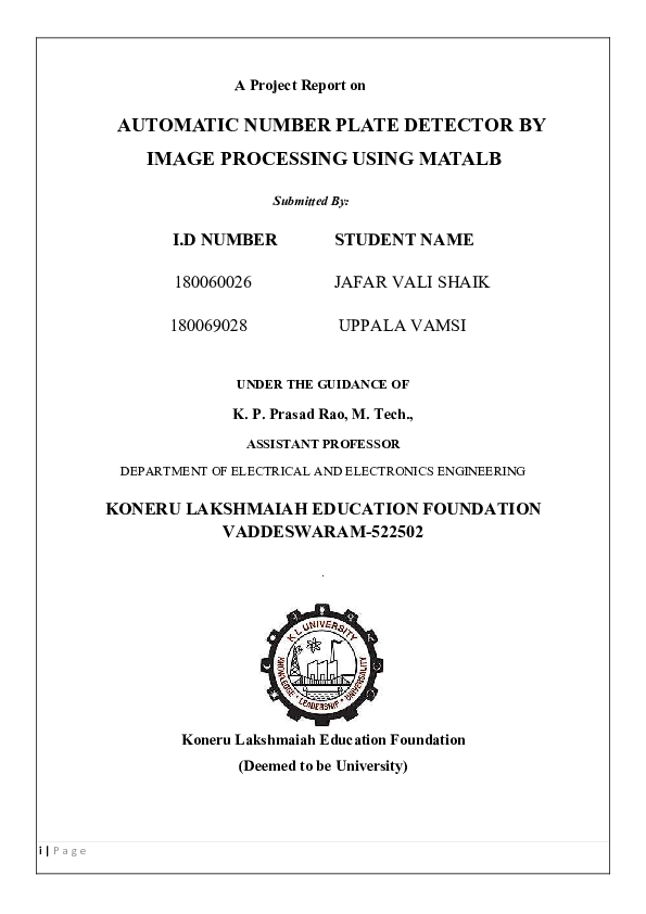 (PDF) Report on AUTOMATIC NUMBER PLATE DETECTOR BY IMAGE PROCESSING ...