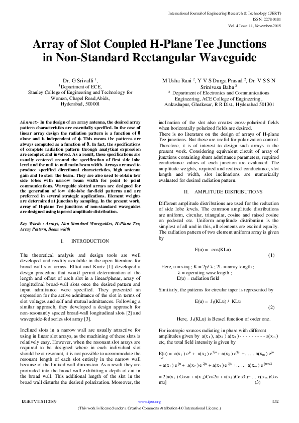 (PDF) IJERT-Array of Slot Coupled H-Plane Tee Junctions in Non-Standard ...