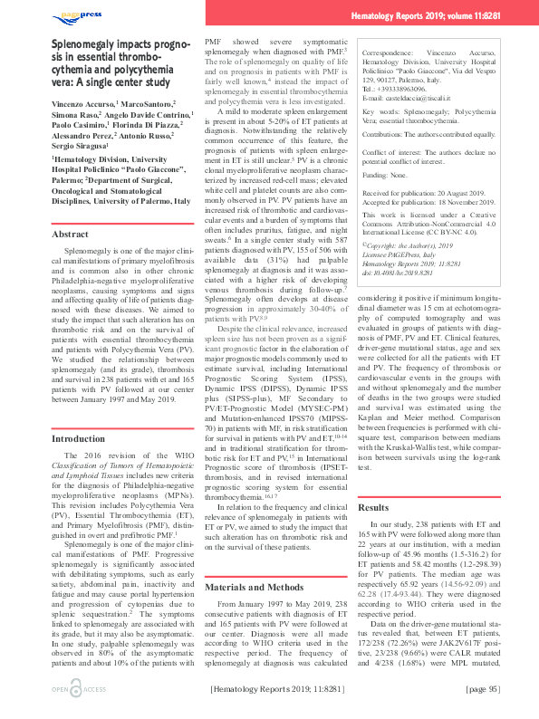 (PDF) Splenomegaly impacts progno- sis in essential thrombo- cythemia ...
