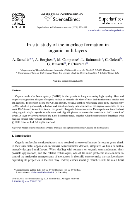 (PDF) In-situ study of the interface formation in organic multilayers