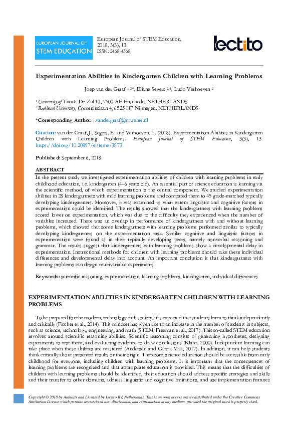 (PDF) Experimentation Abilities in Kindergarten Children with Learning ...