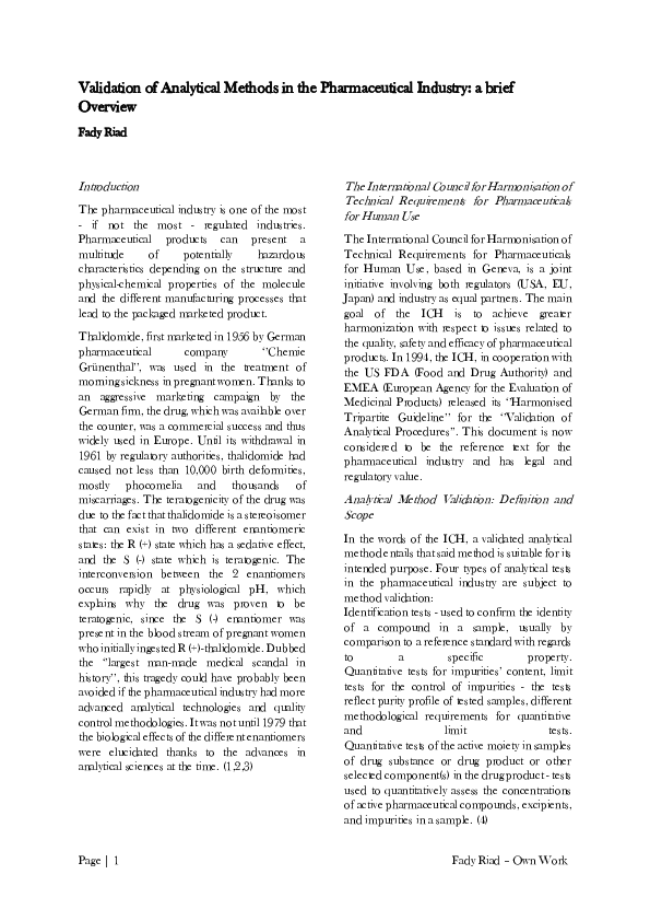 (PDF) Validation of Analytical Methods in the Pharmaceutical Industry: a brief Overview