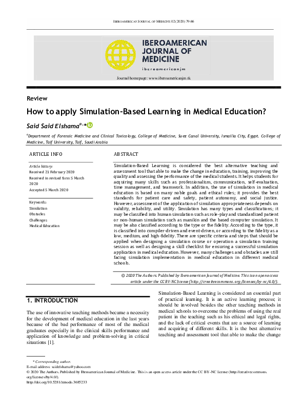 (PDF) How to apply Simulation-Based Learning in Medical Education