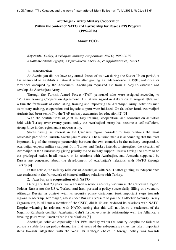 (PDF) Azerbaijan-Turkey Military Cooperation Within the context of NATO ...