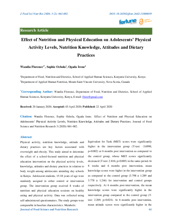 (PDF) Effect of Nutrition and Physical Education on Adolescents ...