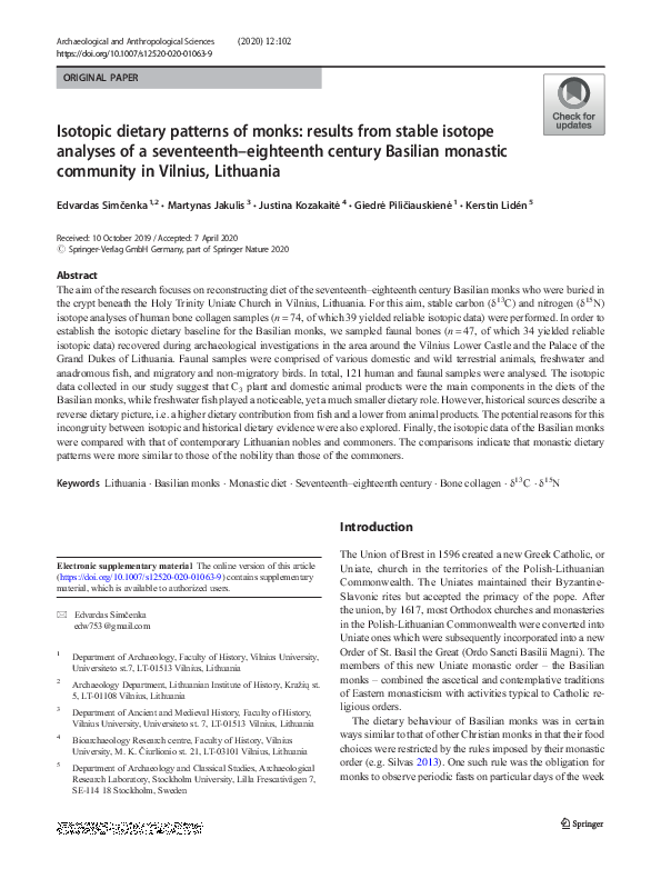 (PDF) Isotopic dietary patterns of monks: results from stable isotope ...