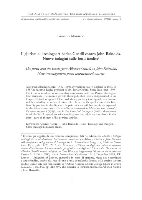 (PDF) G. MINNUCCI. Il giurista e il teologo. Alberico Gentili contro ...