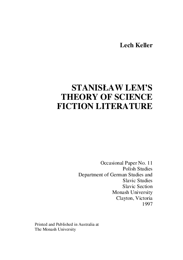 (PDF) STANISŁAW LEM'S THEORY OF SCIENCE FICTION LITERATURE