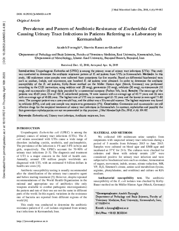 (PDF) Emerging antibiotic resistance pattern of urinary tract infection (UTI) due to Escherichia ...