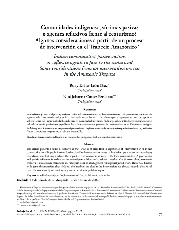 (PDF) Comunidades indígenas: ¿víctimas pasivas o agentes reflexivos ...