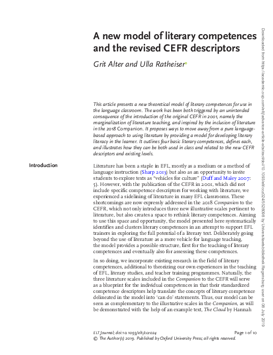 (PDF) A new model of literary competence for the new CEFR descriptors