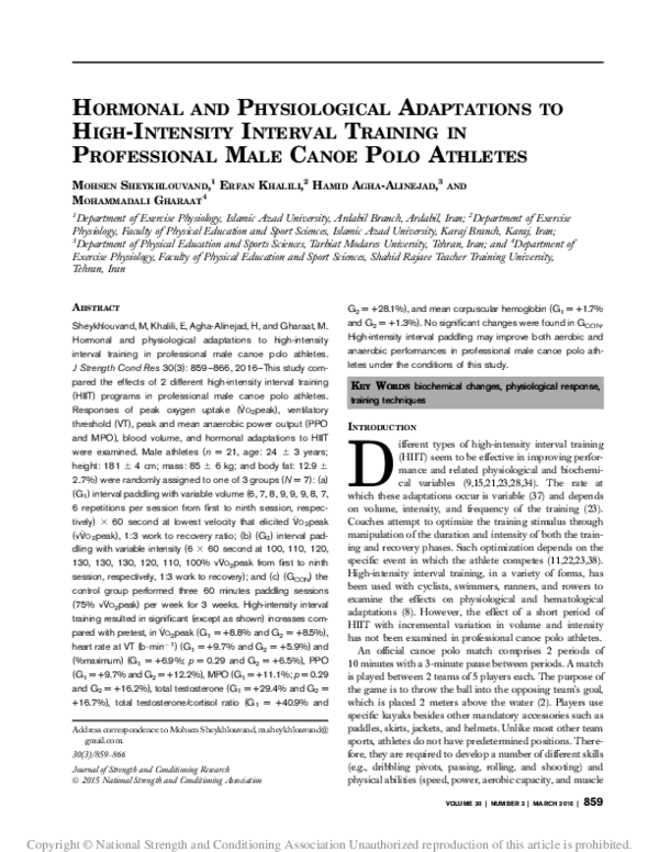 (PDF) HORMONAL AND PHYSIOLOGICAL ADAPTATIONS TO HIGH-INTENSITY INTERVAL TRAINING IN PROFESSIONAL ...