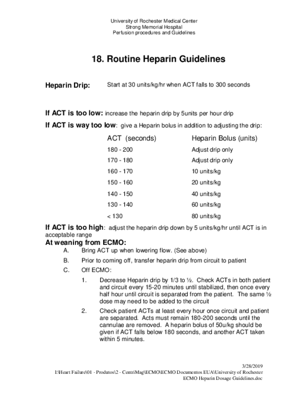 (PDF) University of Rochester ECMO Heparin Dosage Guidelines