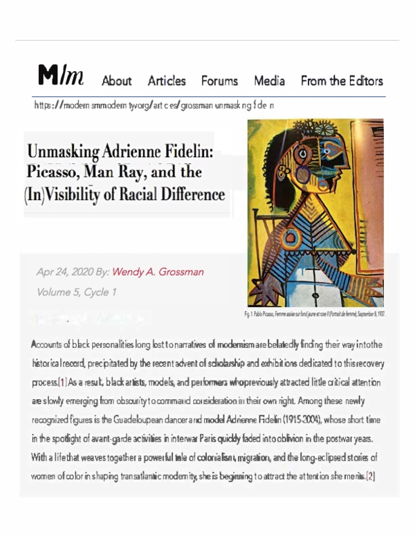 (PDF) “Unmasking Adrienne Fidelin: Picasso, Man Ray, and the (In ...
