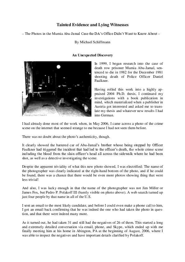(PDF) Tainted Evidence and Lying Witnesses -The Photos in the Mumia Abu ...