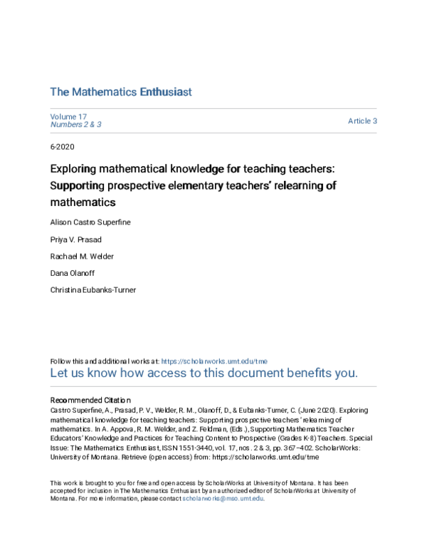 (PDF) Exploring mathematical knowledge for teaching teachers ...