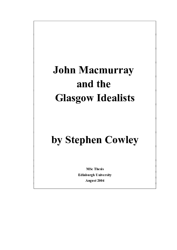 (PDF) John Macmurray and the Glasgow Idealists