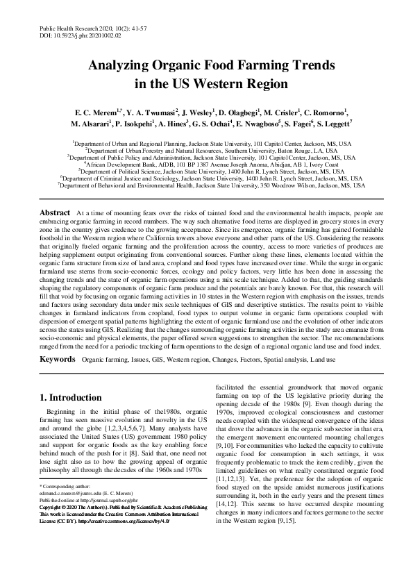 (PDF) Analyzing Organic Food Farming Trends in the US Western Region