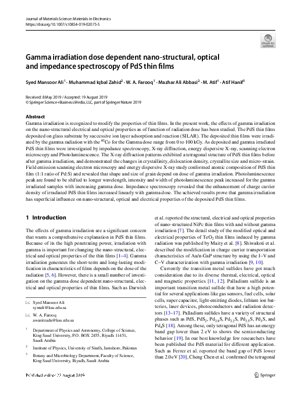 (PDF) Gamma irradiation dose dependent nano-structural, optical and impedance spectroscopy of ...