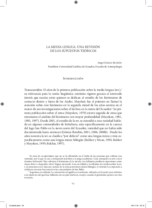 (PDF) J. A. Gómez Rendón (2021). La Media Lengua: una revisión de los ...