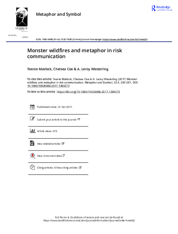 (PDF) Monster wildfires and metaphor in risk communication