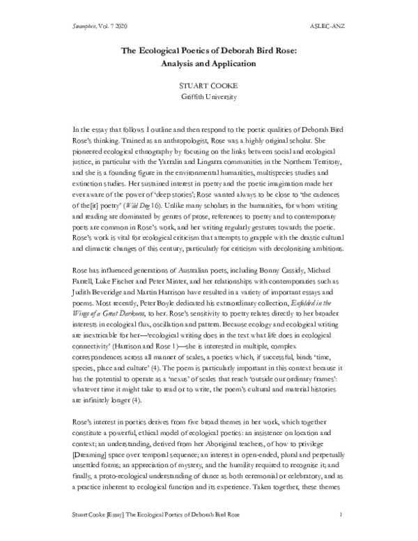 (PDF) The Ecological Poetics of Deborah Bird Rose: Analysis and Application