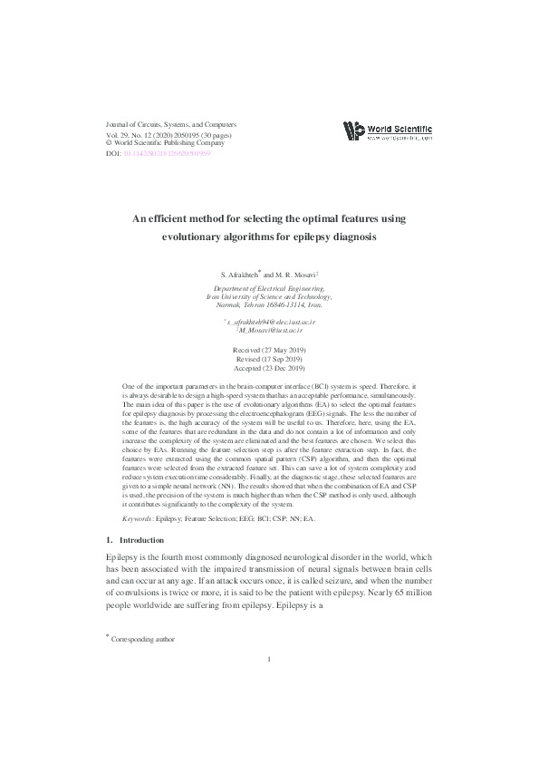 (PDF) An Efficient Method for Selecting the Optimal Features using Evolutionary Algorithms for ...