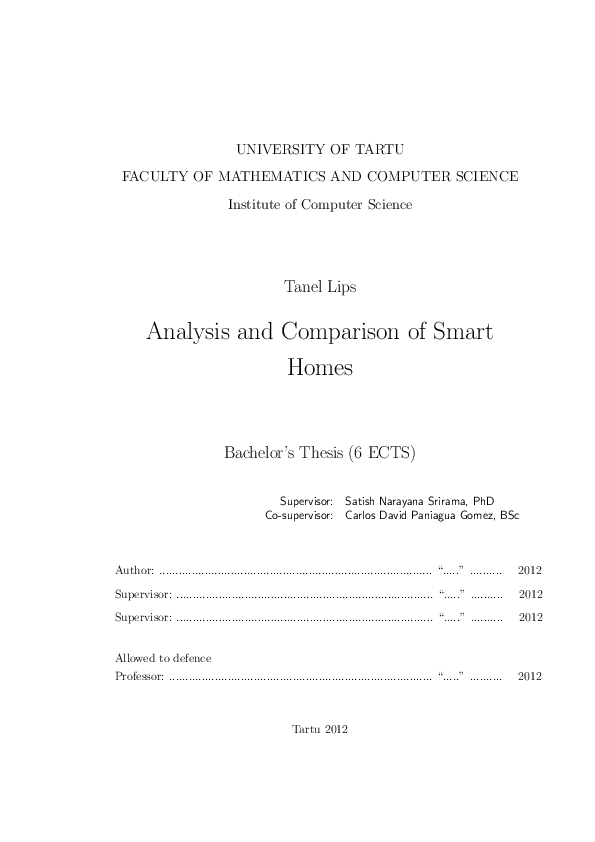 (PDF) Analysis and Comparison of Smart Homes Bachelor's Thesis (6 ECTS