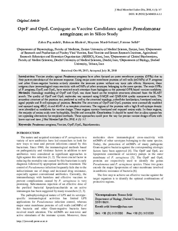 (PDF) OprF and OprL Conjugate as Vaccine Candidates against Pseudomonas ...