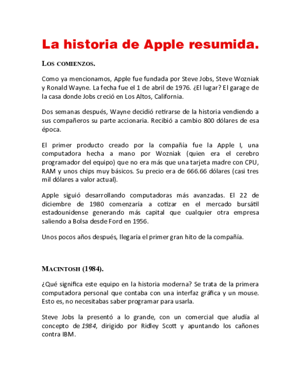 (DOC) La historia de Apple resumida